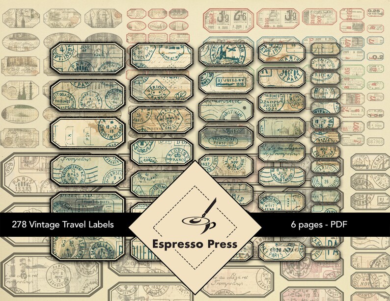 278 Vintage Travel Labels 6 Pages, PDF Only, Printables, Digital ...