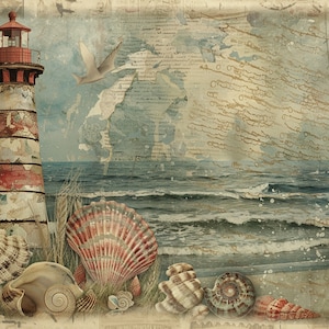 Vintage Seascapes Paper Collection - PDF Only, Papers, Lighthouse ...