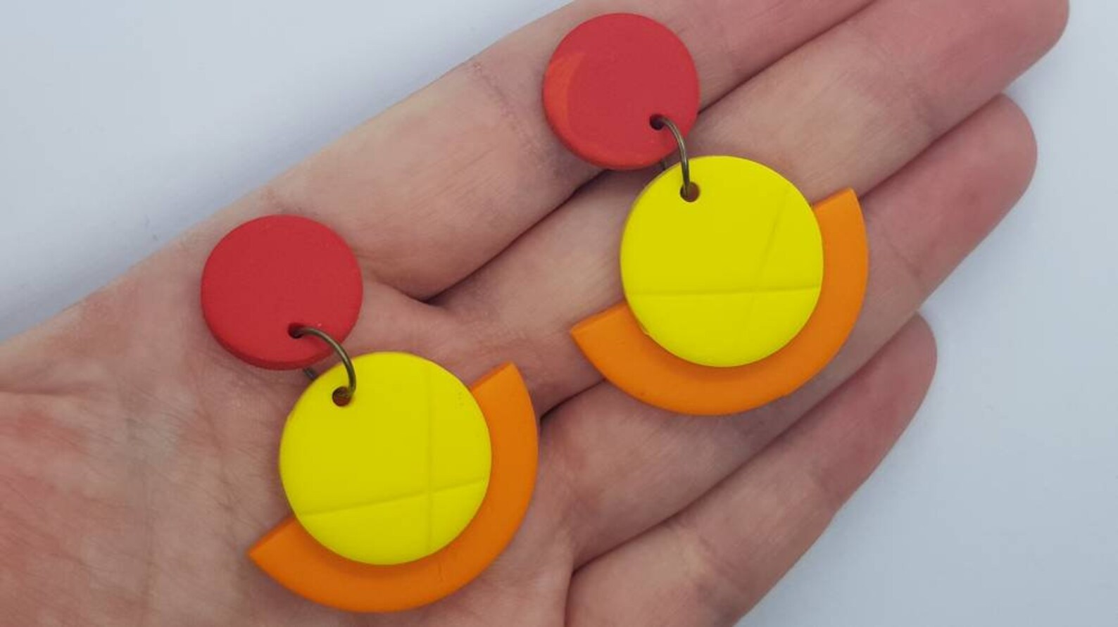 Yellow Red Orange Polymerclay Statement Earrings Polymer Clay - Etsy
