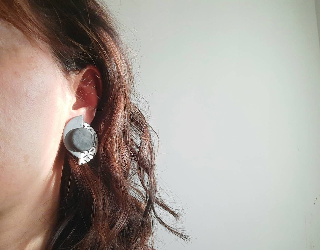 Studs Earrings Clip on Earrings Clay Earrings Modern - Etsy