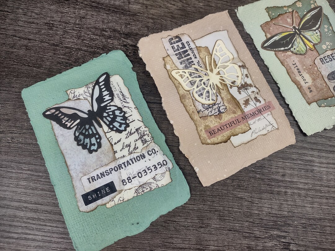Collaged Butterfly Journaling Cards, Handmade Junk Journal Ephemera ...