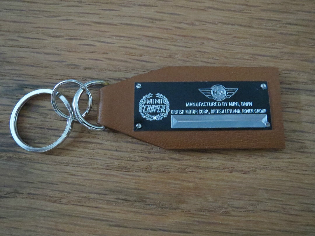Vintage Classic Look Mini-cooper Data Plate Leather Keychain Keyring ...