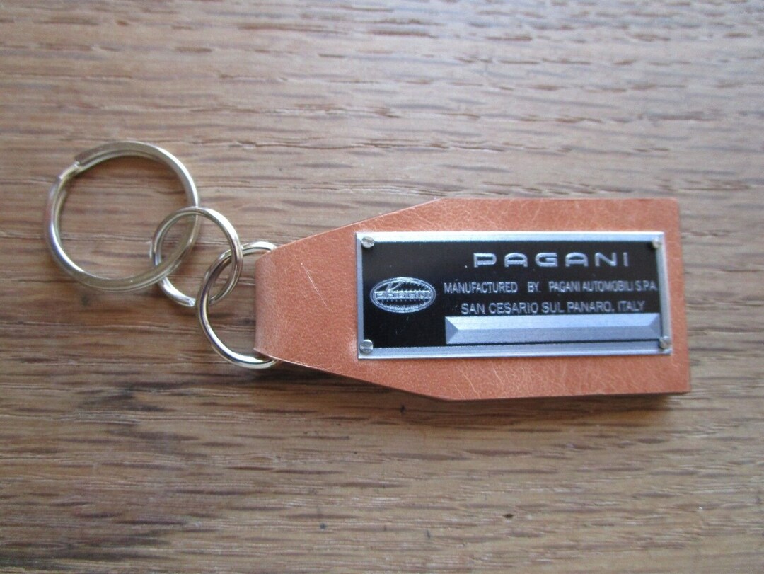 Vintage Classic Look Pagani Data Plate Leather Keychain Keyring Keyfob ...