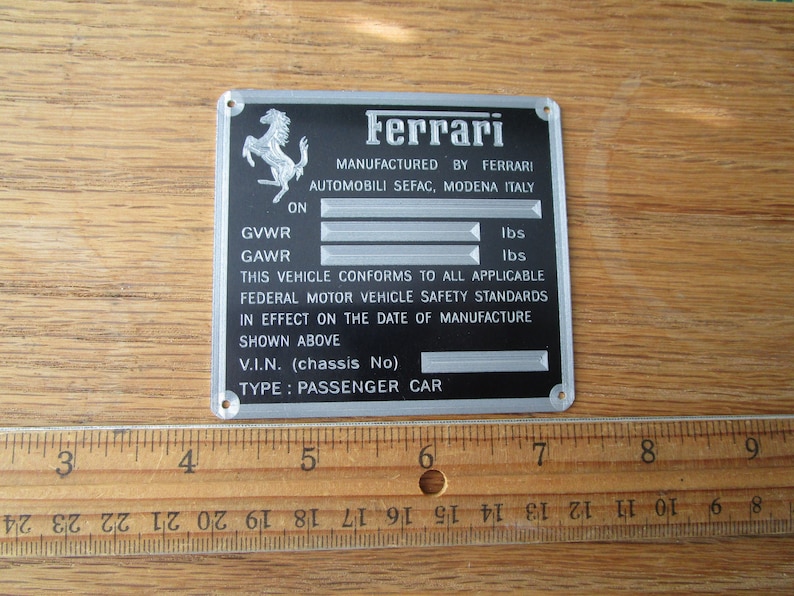 Ferrari VIN Metal Data Plate for Door Jambs or Display - Etsy