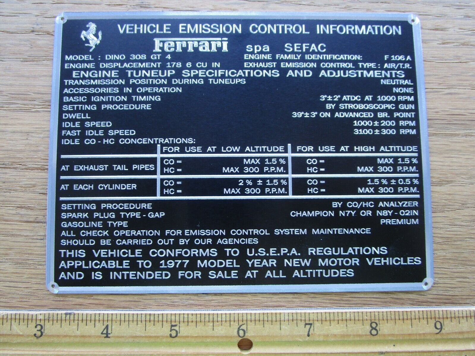 FERRARI Data Plate Emission Control Information Metal Plaque 308 GT4 - Etsy