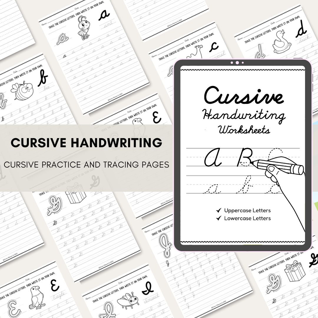 Cursive Handwriting Practice Pages: A-Z Tracing Worksheets (instant ...