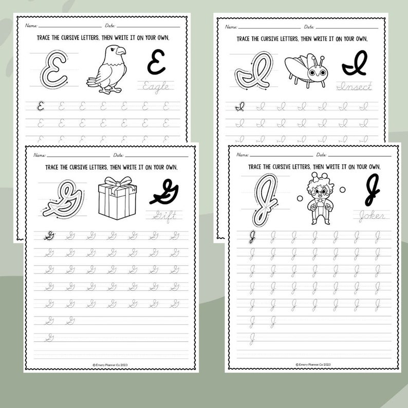 Cursive Handwriting Practice Pages: A-Z Tracing Worksheets (instant ...