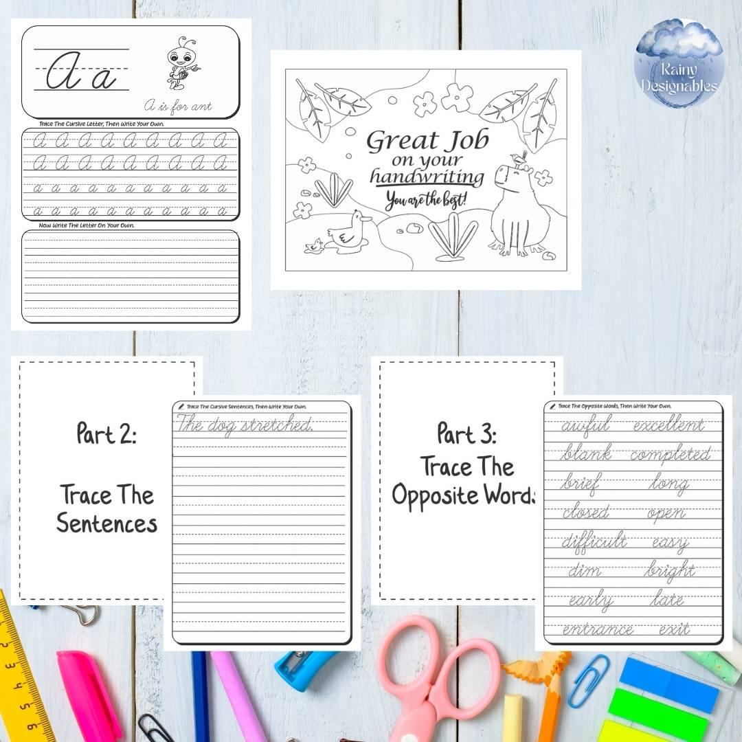 Cursive Handwriting Practice Pages: Elementary, Homeschool (PDF ...