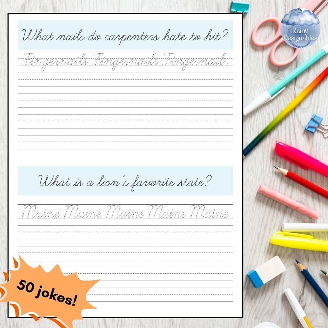 Cursive Learning Jokes | Cursive Tracing | Cursive Handwriting Practice ...