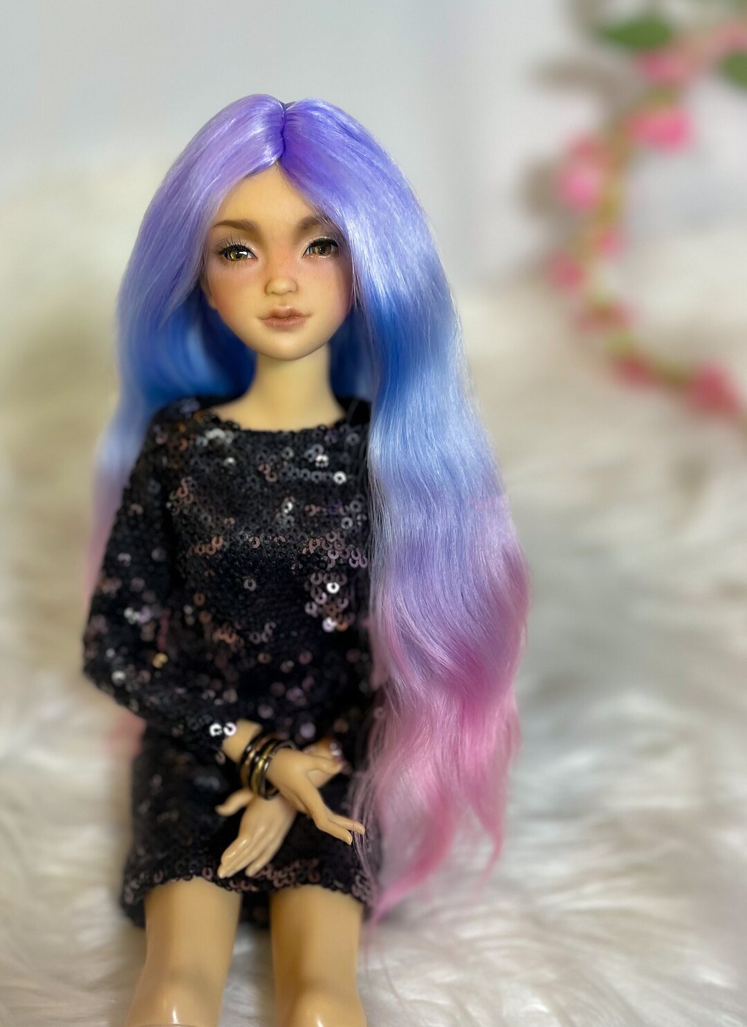 Lilac Baby Blue and Pink Pastel Mohair Wig for Bjd - Etsy