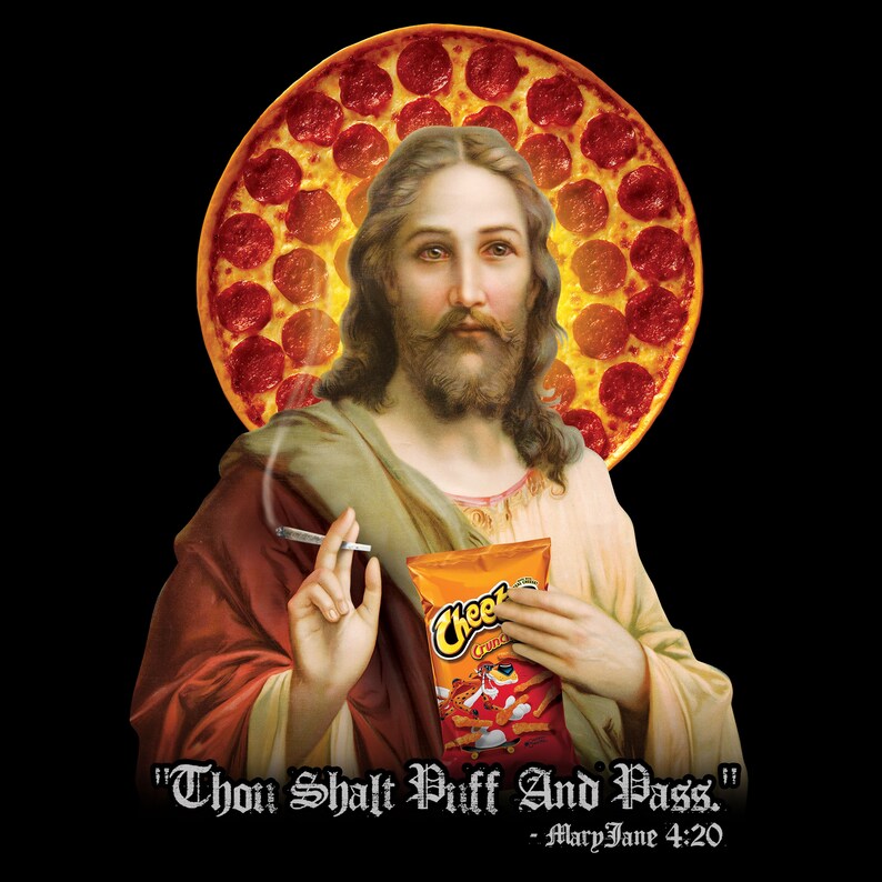 Pizza Jesus / Pot Jesus T-shirt Marijuana Humor 100% Preshrunk Cotton T ...