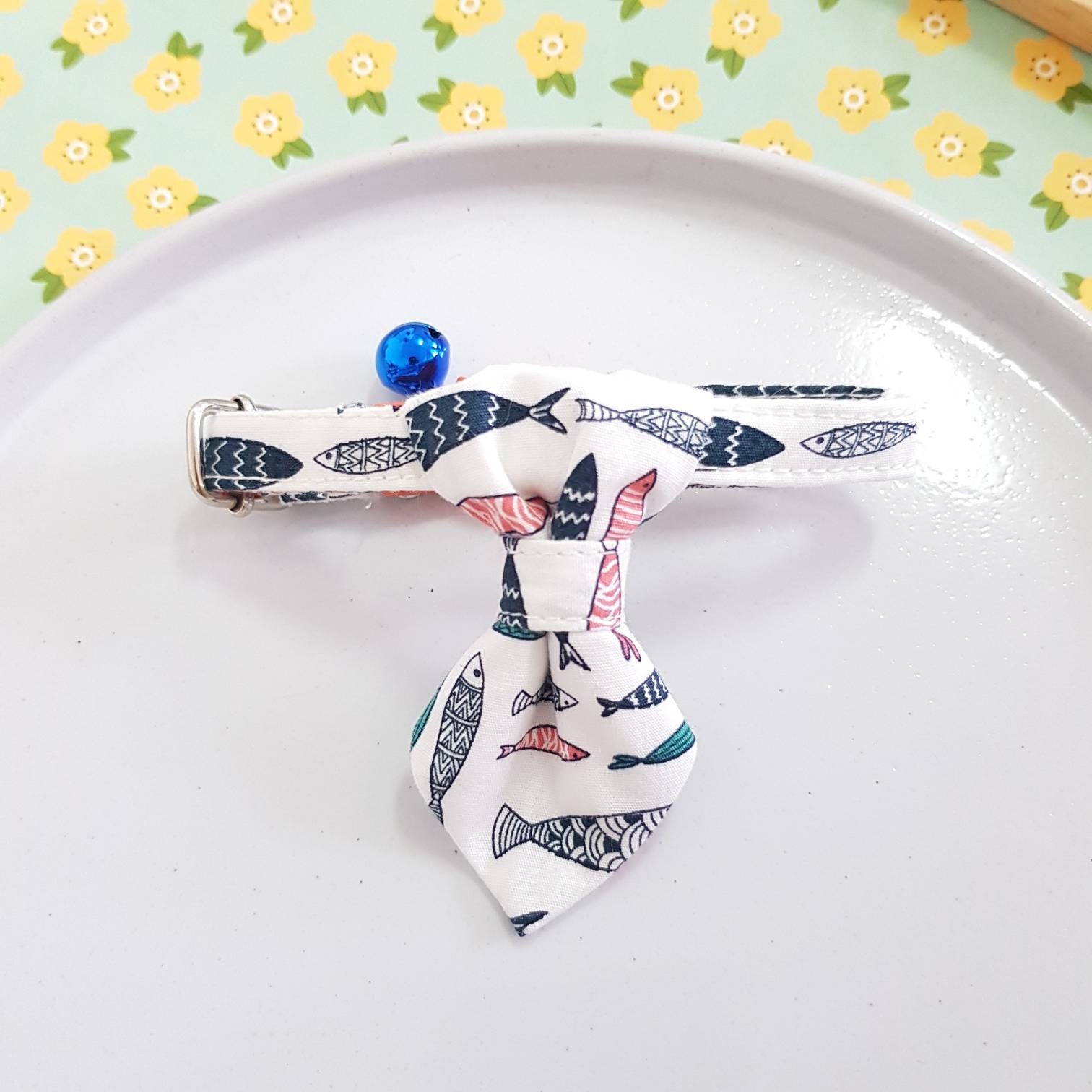 Little fish fabric Cat Necktie Collar with Breakaway Safety | Etsy