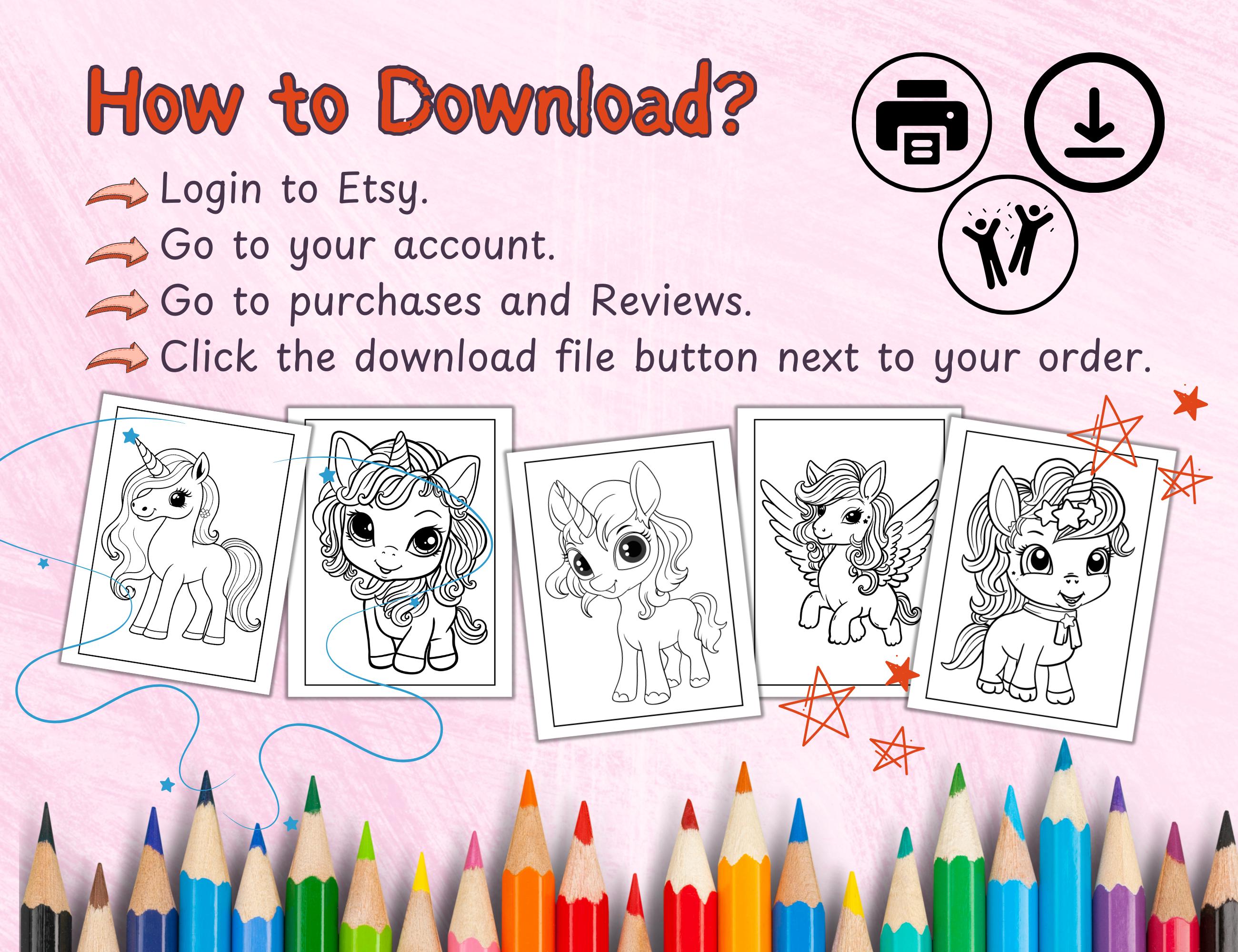 Unicorn Coloring Pages, Magical Digital Prints, Creative Activity for ...