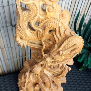 Large Hand-carved Chinese Double Asian Oriental Dragons, Fine Art Wood ...