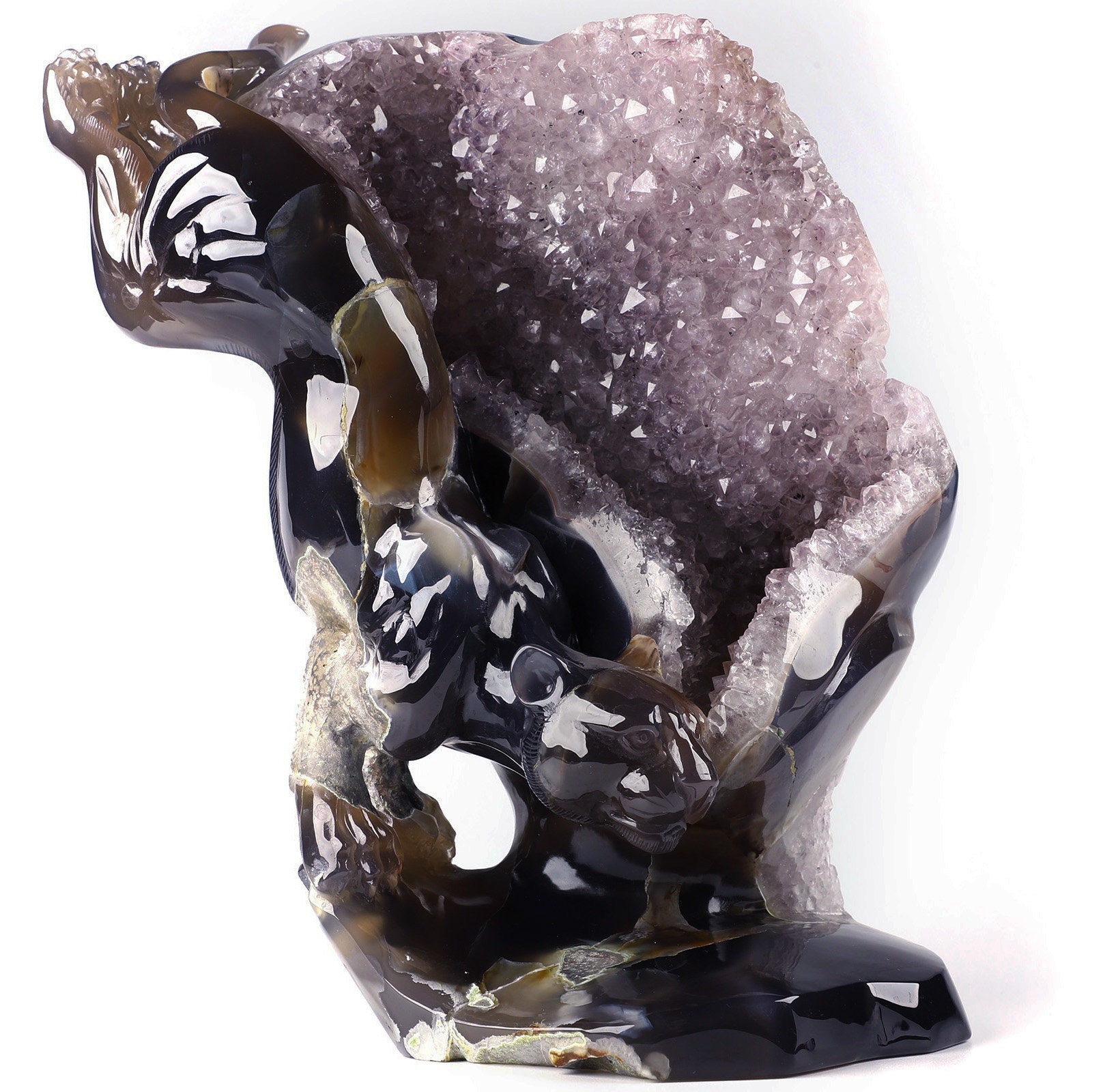 HUGE RARE 8.5 Agate Amethyst Leopard Carving Gemstone Mineral Sculpture ...