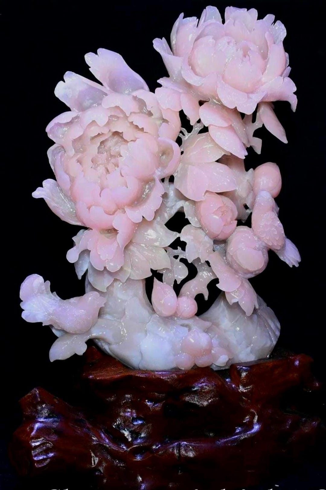 HUGE! Gorgeous 14" Natural Chinese Pink Xiu Jade Xiuyan Jade Peony ...