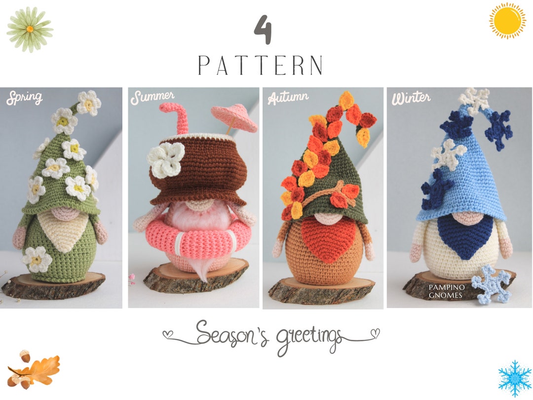 Crochet Pattern Four Seasons Gnomes, Season Gnomes, Amigurumi Season ...