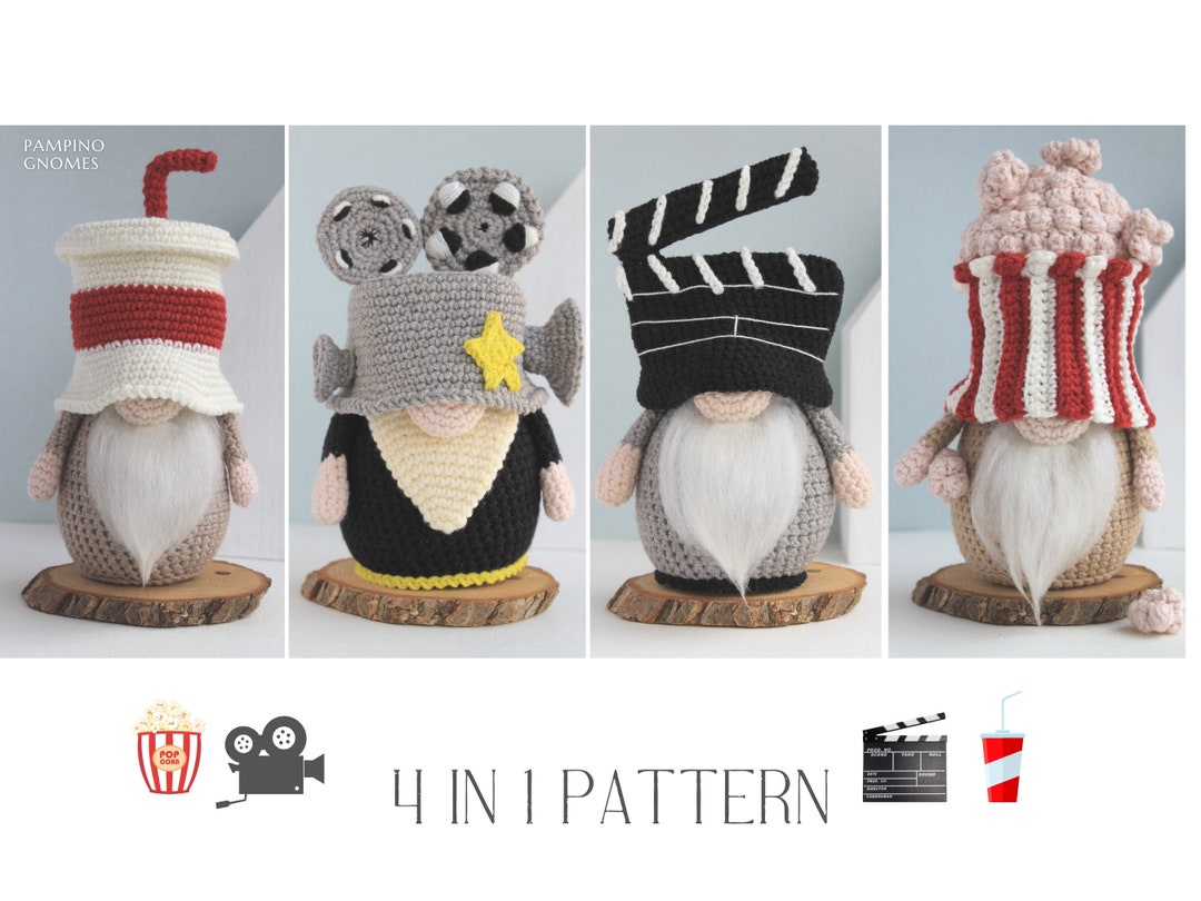 Crochet Pattern Cinema Gnomes Set, Movie Gnomes Set, Crochet Movie ...