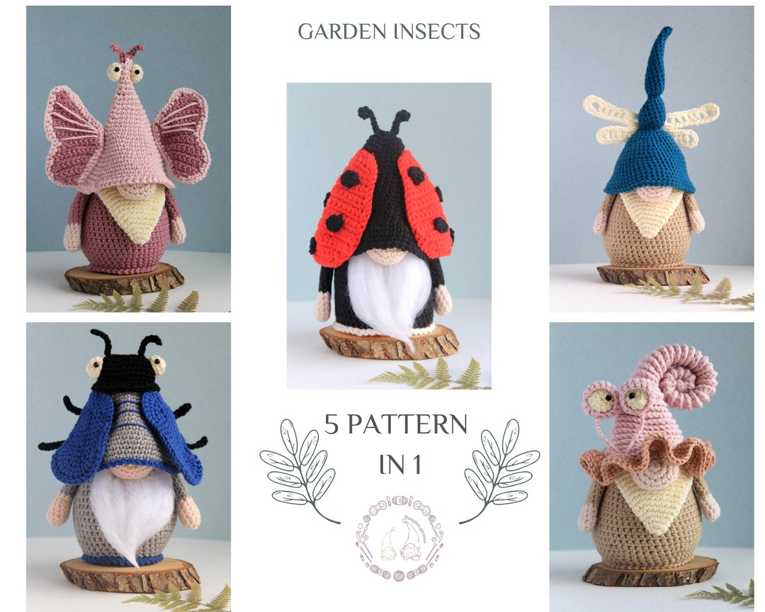 Crochet Garden Bug Gnomes Set, Amigurumi Bugs, Crochet Gnome Bug - Etsy