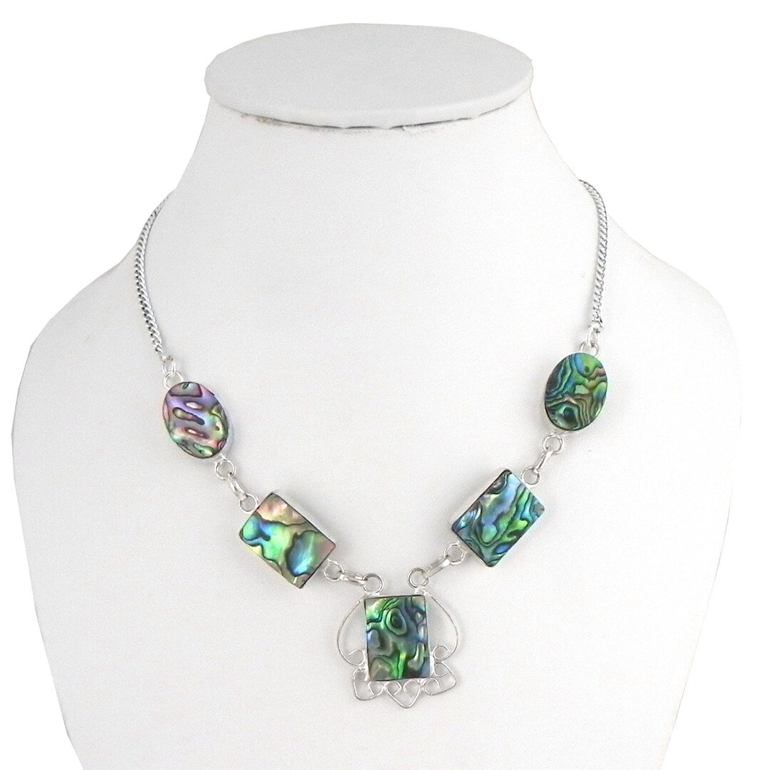 Abalone Shell Bib Necklace: Silver Plated Brass, Rainbow Gemstone - Etsy