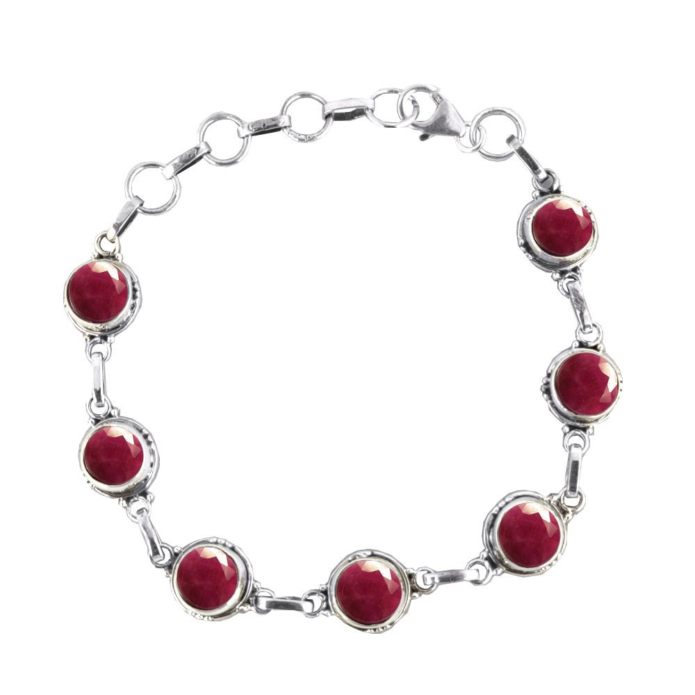 Ruby Gemstone Bracelet-925 Sterling Silver Bracelet-handmade- Bracelet ...