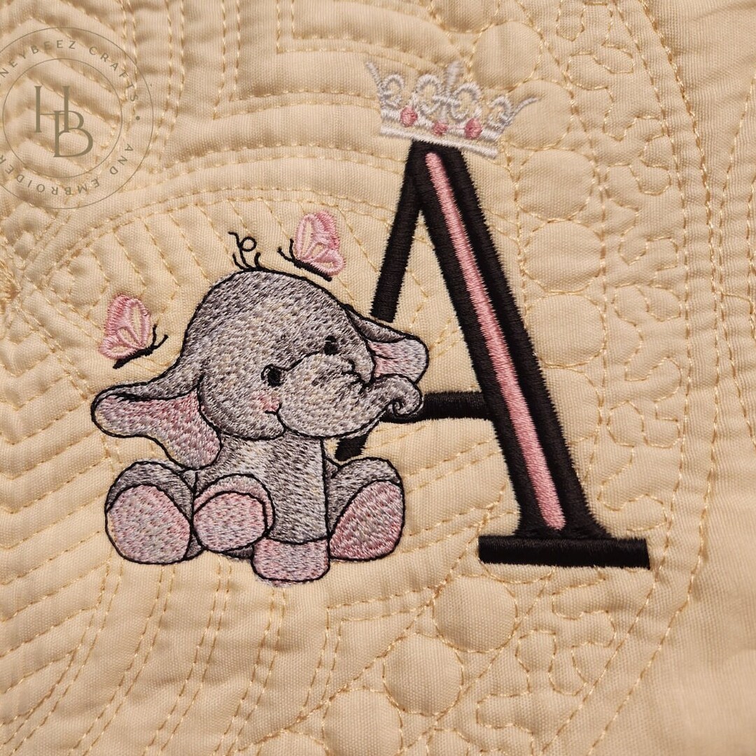 Custom Baby Quilt Little Ellie Single Monogram Quilt Blanket Elephant ...