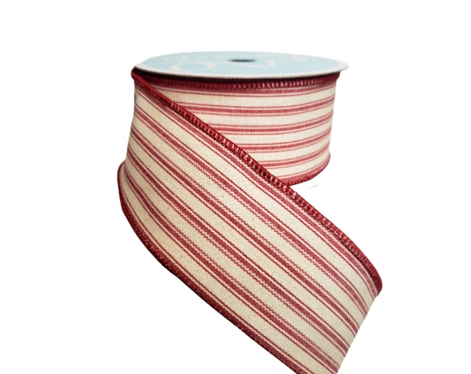 2.5x10yd Ticking Stripe Wired Ribbon-red/beige,red Striped Ribbon ...