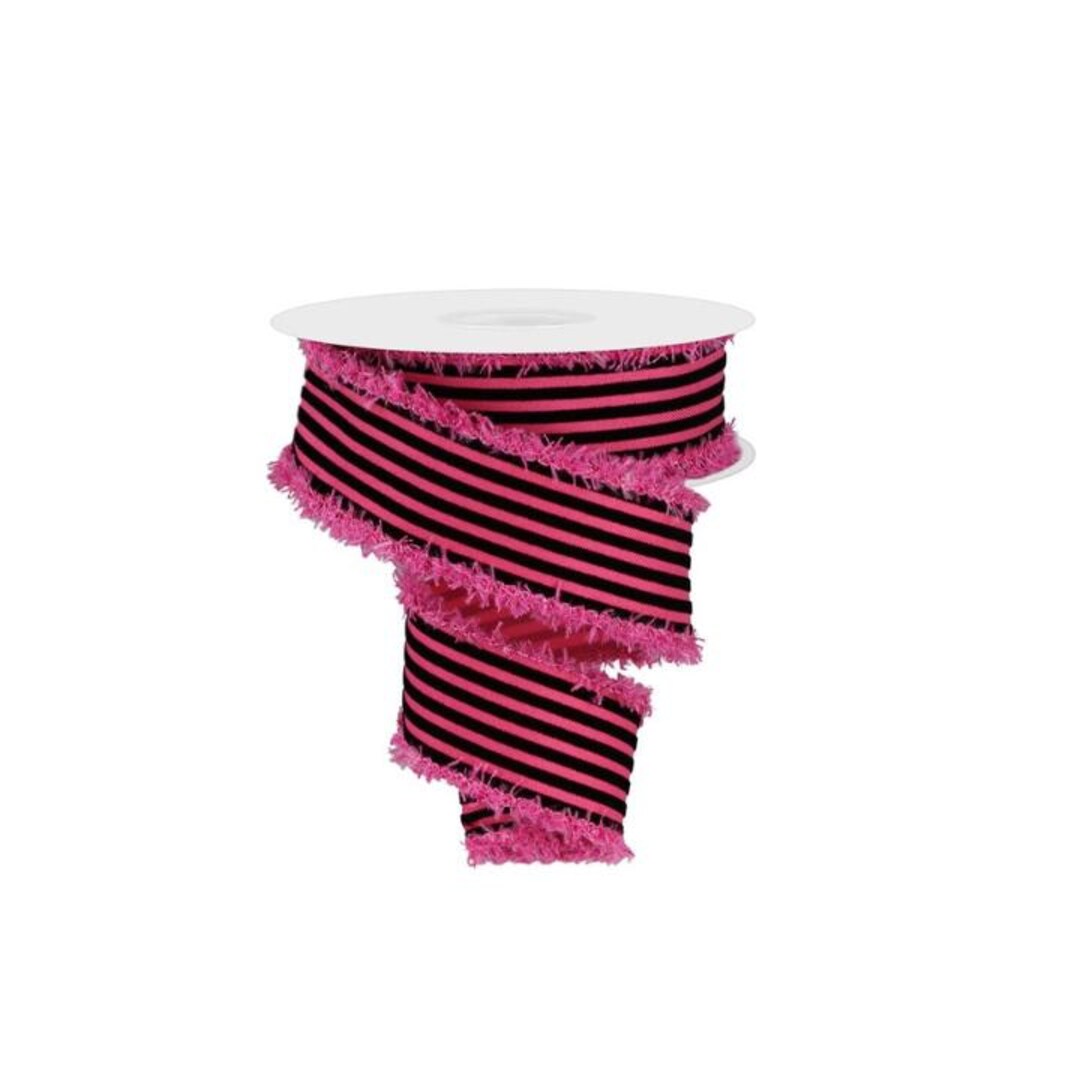 Hot Pink and Black Velvet Wired Ribbon - Vertical Stripe With Drift ...