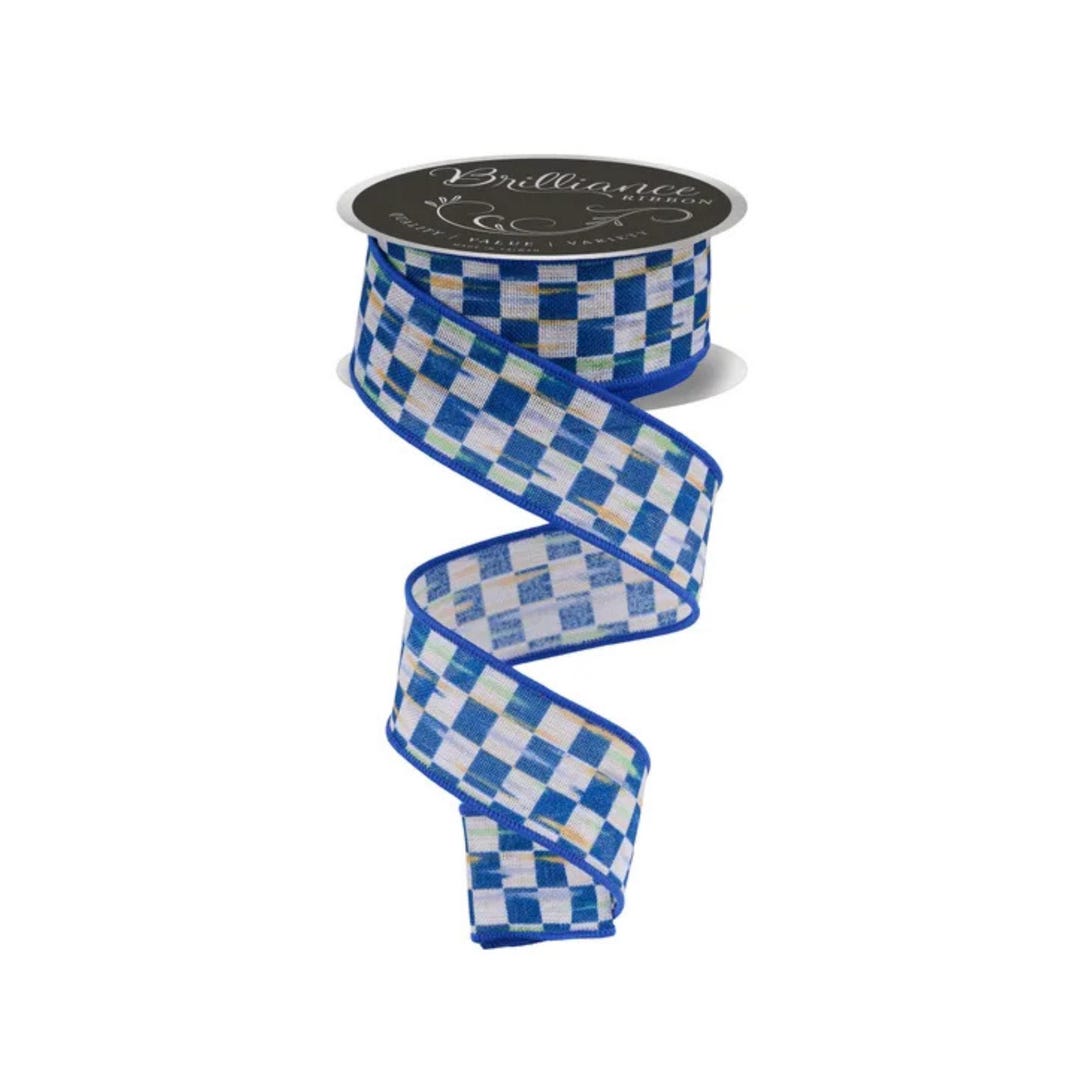 Mini Checkerboard Wired Ribbon 1.5"x10yd Blue Beige-ls314225 - Etsy