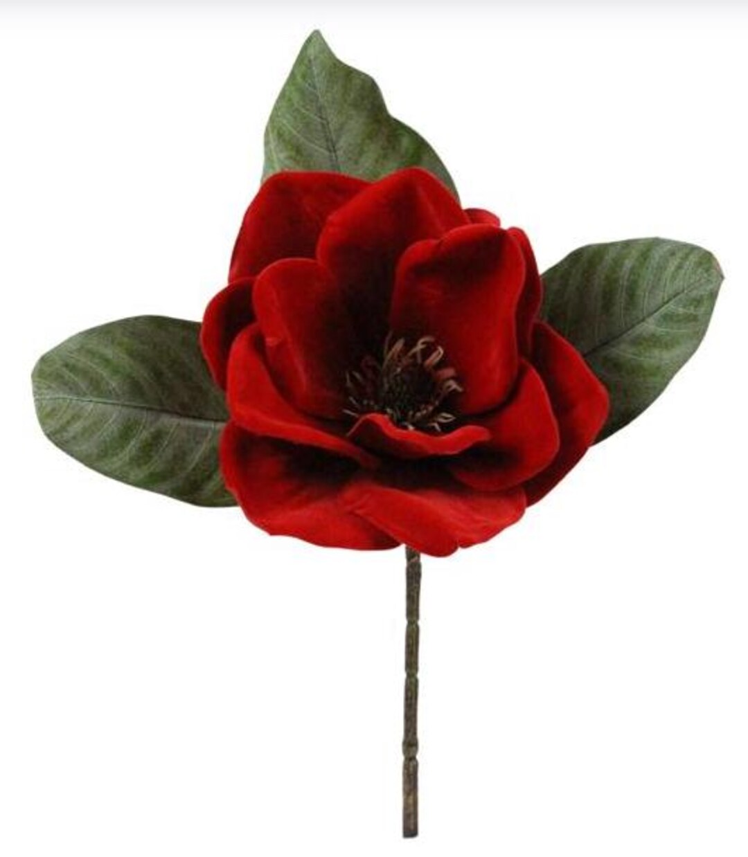 15" Red Velvet Magnolia Pick - Artificial Holiday Floral Stem for ...