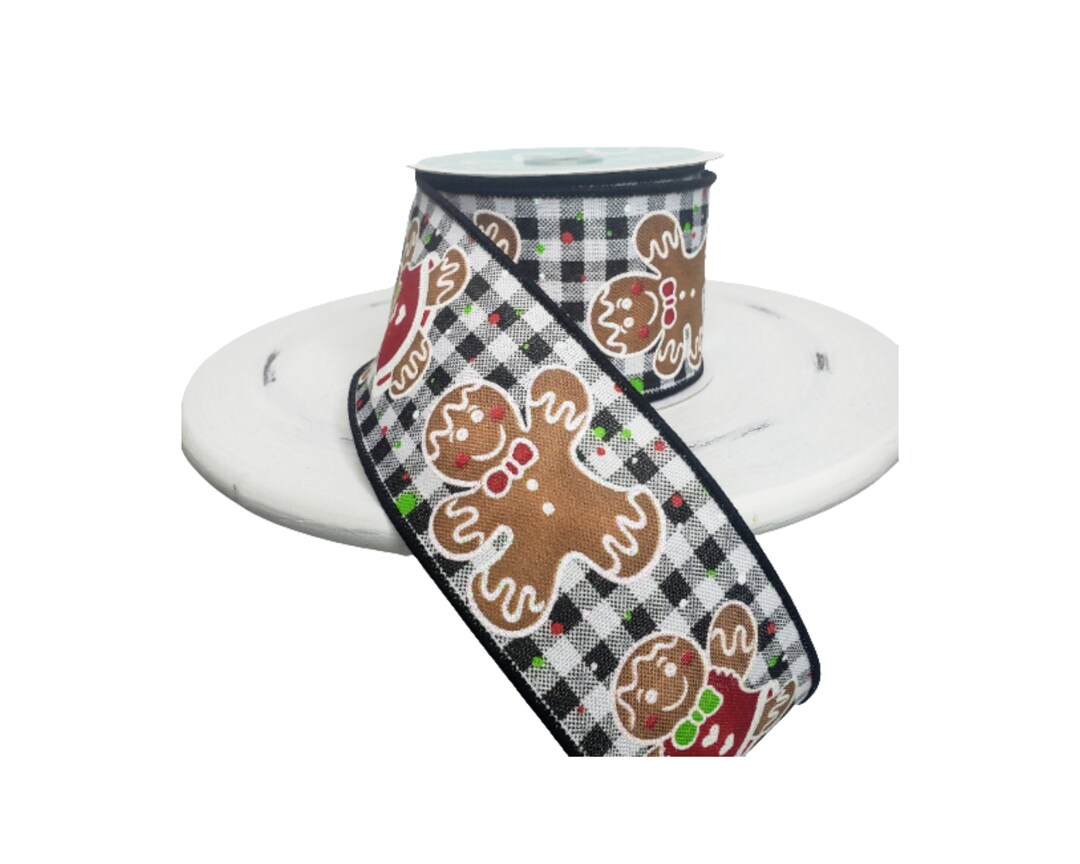 Rgb136002-2.5x10yd Gingerbread Gingham on Royal Wired Christmas Ribbon ...