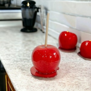 One Lifelike Faux Red Candy Apple, 7-inch Artificial Fall Decor Fruit ...