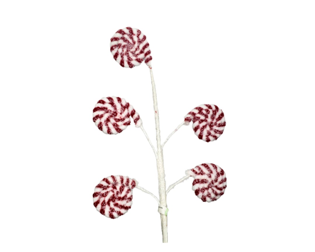 22" Red and White Cotton Candy Peppermint Disk Spray- Festive Holiday ...