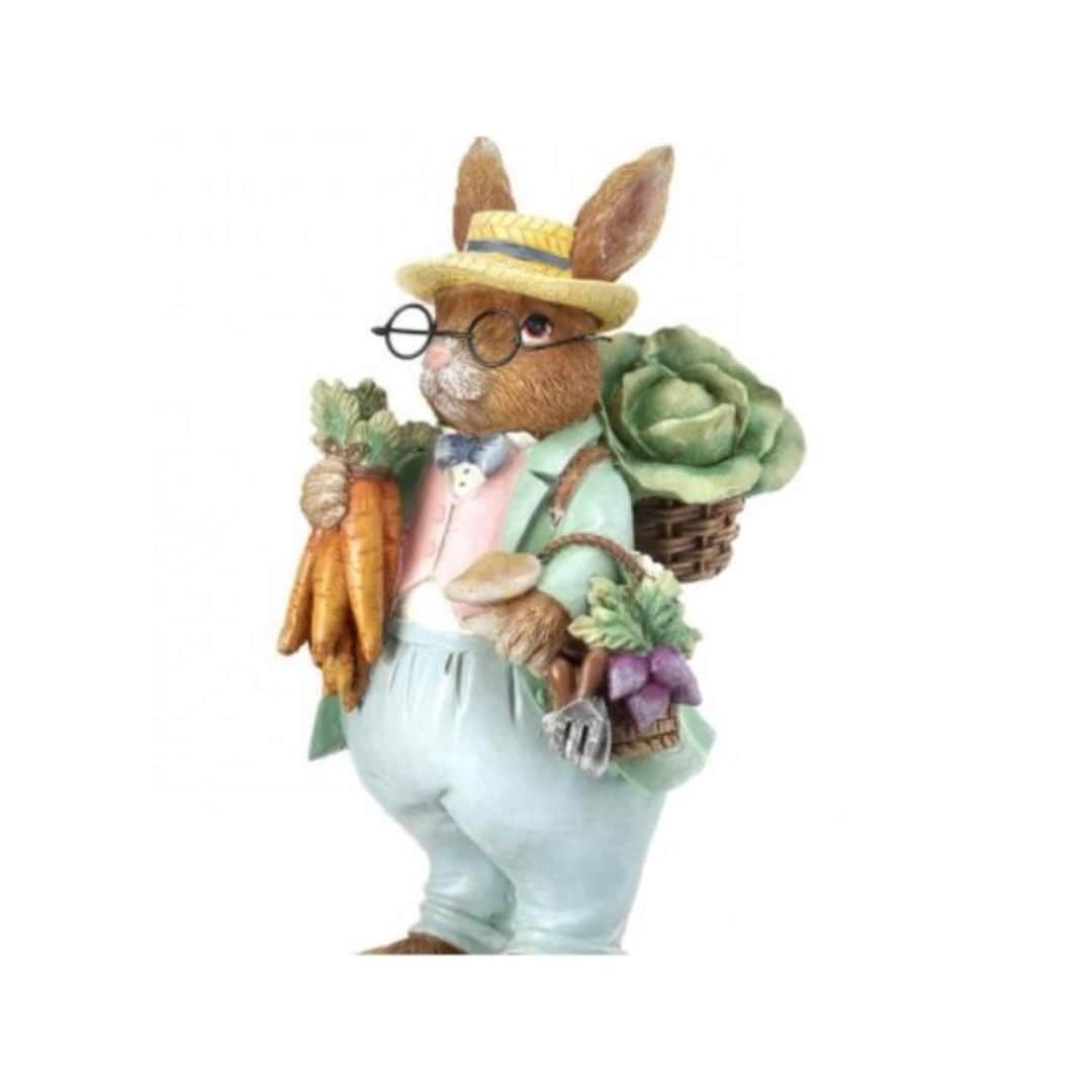 9" Farmer Bunny Figurine With Vegetables I Rustic Easter Bunny Statue I ...