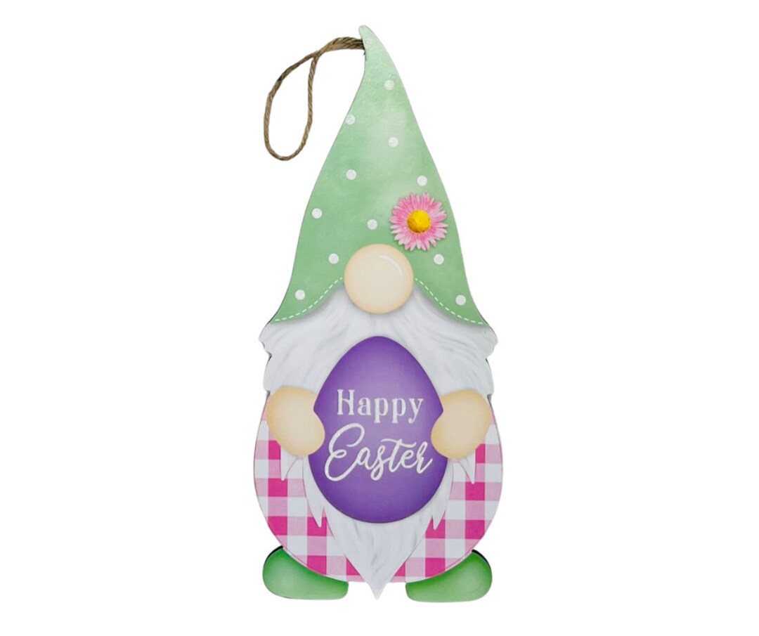 Ap8902-13.25"hx5.75"l MDF Happy Easter Gnome Shape Sign-mint/light Pink ...