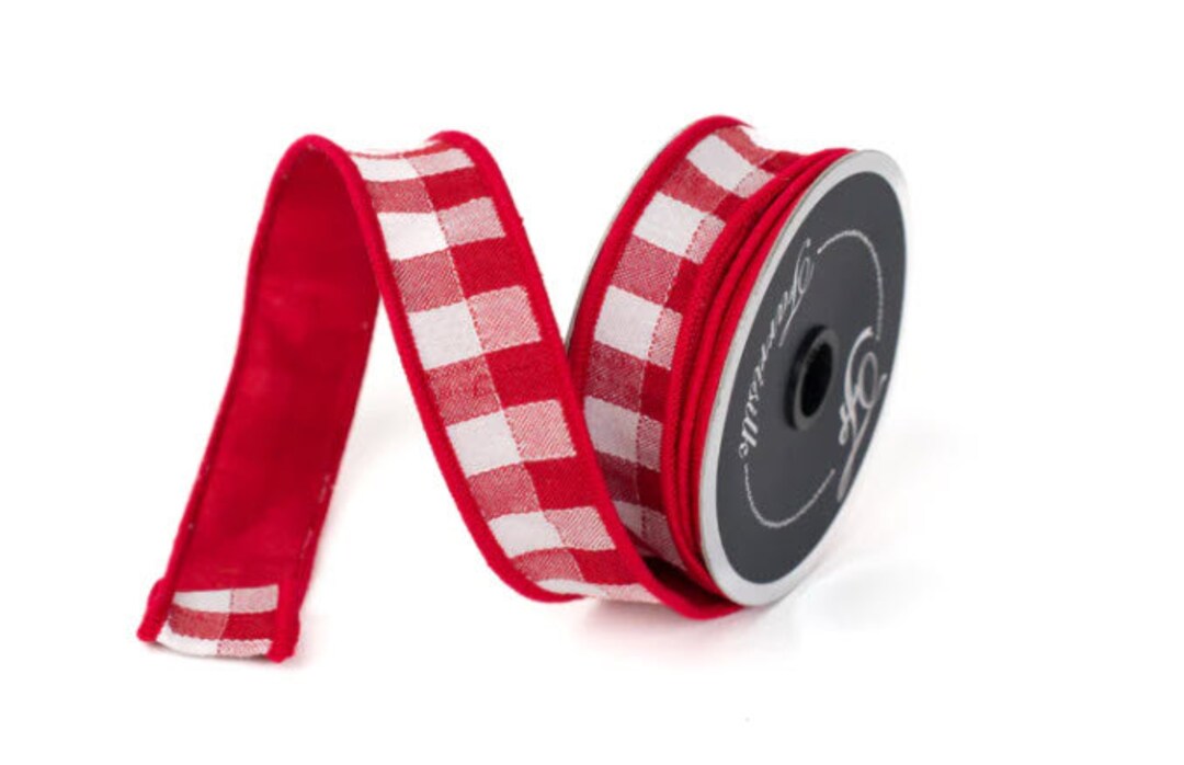 1"x10yd Red/white Check Farrisilk Wired Ribbon - Designer Craft & Decor ...