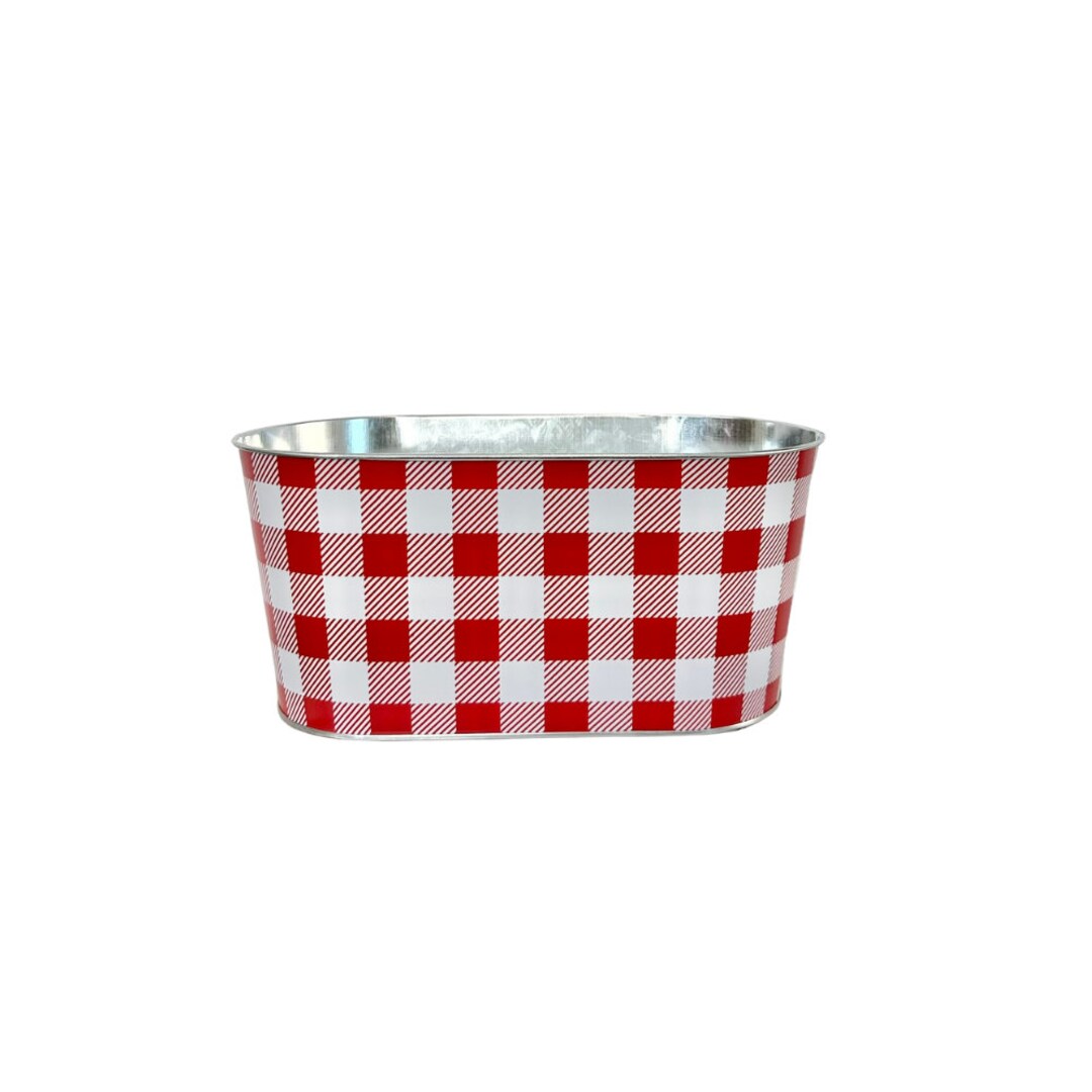 10.25x5.25w Galvanized Metal Check Planter Red/white Check TCT Crafts ...