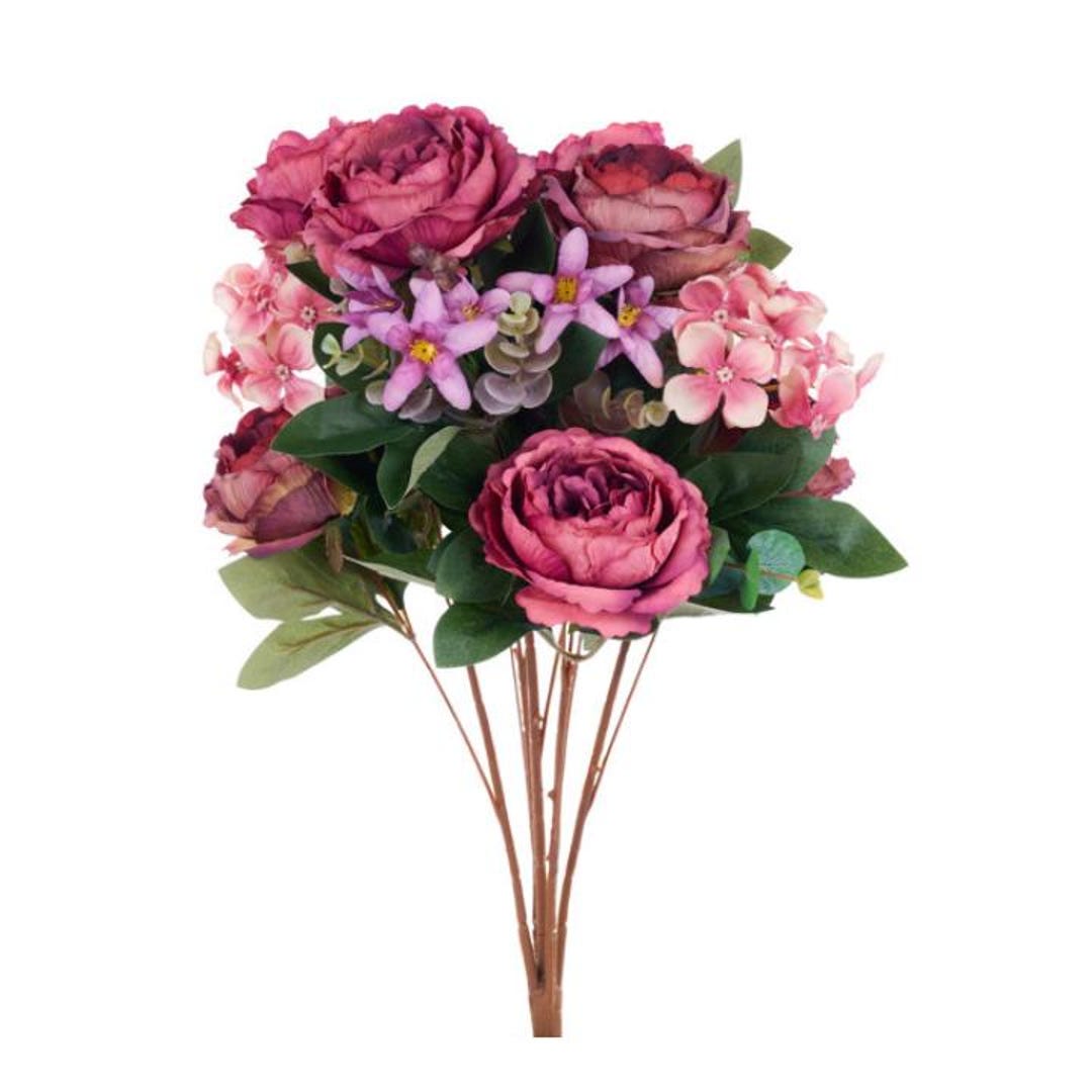 22" Mauve & Dusty Pink Cabbage Rose Bush | Artificial Silk Flowers for ...