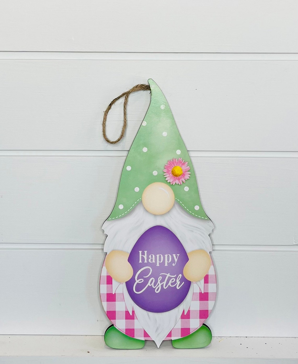 Ap8902-13.25"hx5.75"l MDF Happy Easter Gnome Shape Sign-mint/light Pink ...