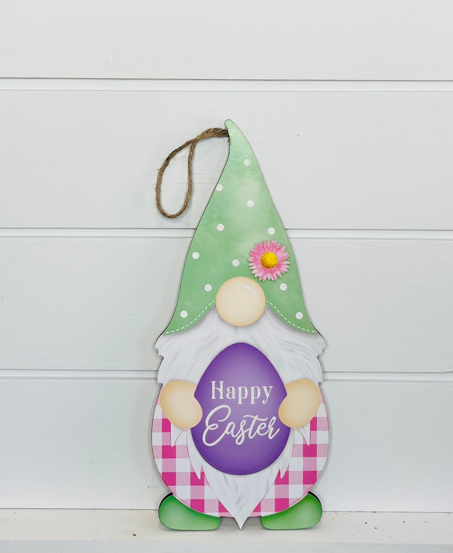 Ap8902-13.25"hx5.75"l MDF Happy Easter Gnome Shape Sign-mint/light Pink ...