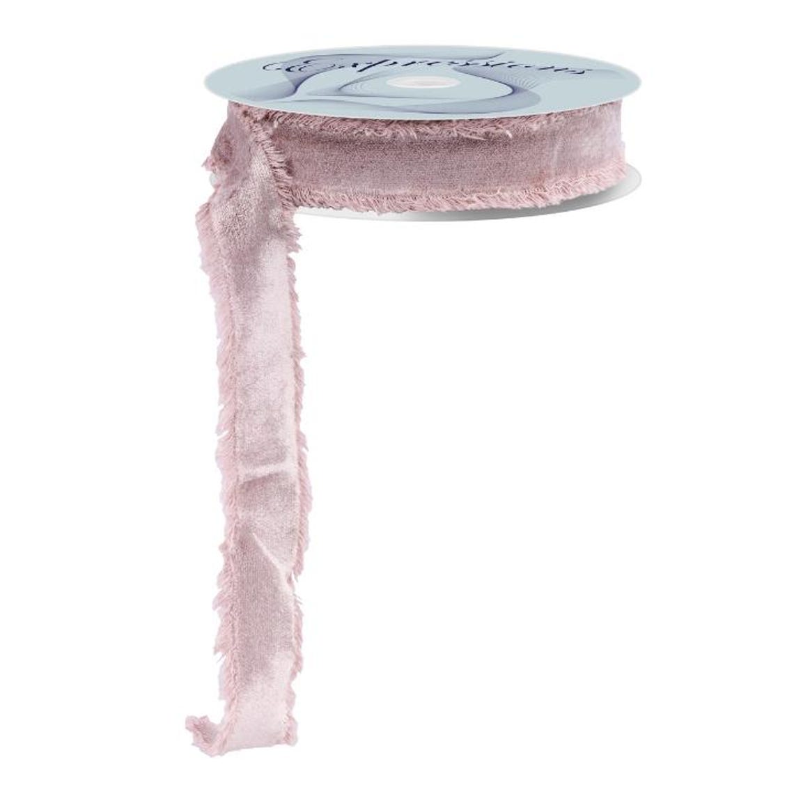1" Frayed Edge Velvet Ribbon Taupe | Non-wired Soft Fabric Trim for ...