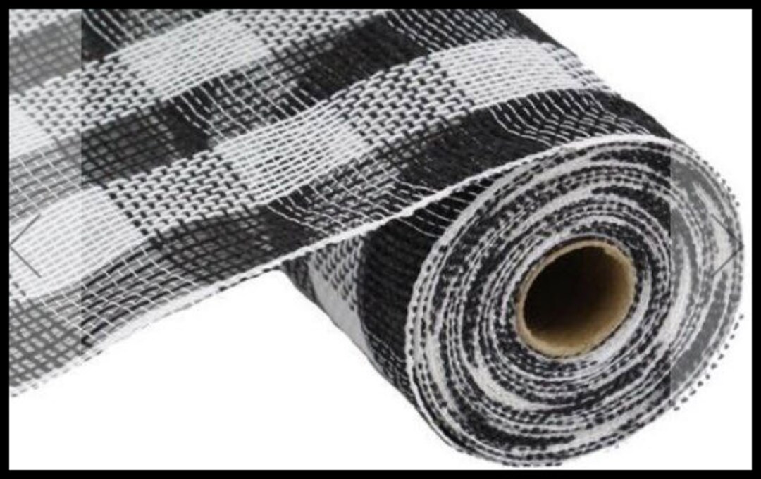 10.5" X 10yd Cotton/faux Jute Check Mesh Black/white, Wreath Supplies ...