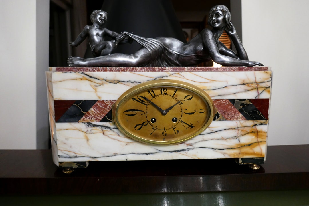 French Art Deco Marble Clock (chiparus Grisard Dunhill Art Deco Clock ...