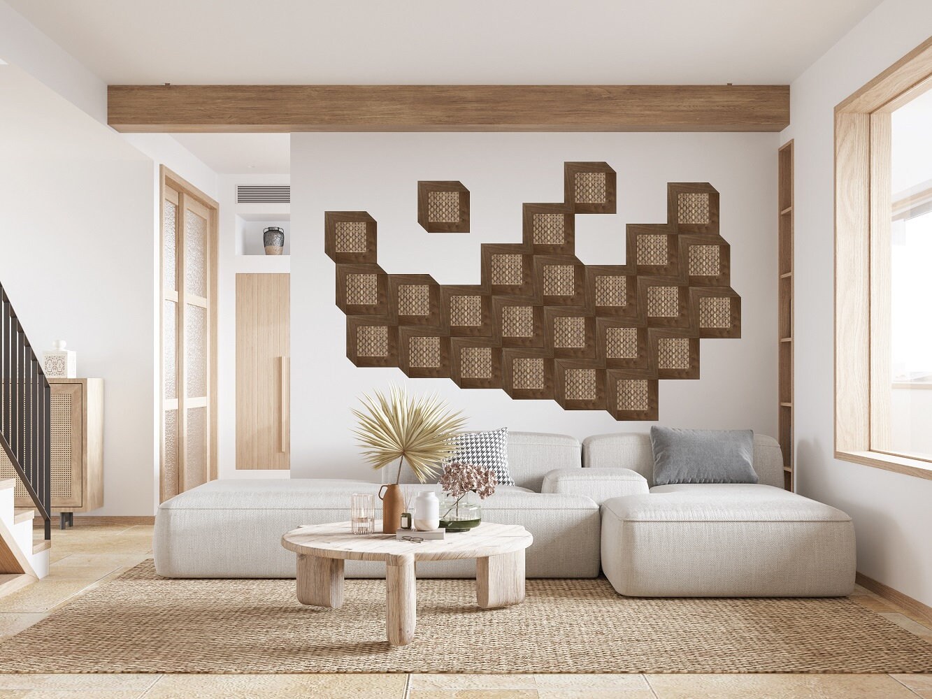 Wooden Wall Panel SQUARE- Oak, American Walnut, Plywood, Hand Braided ...