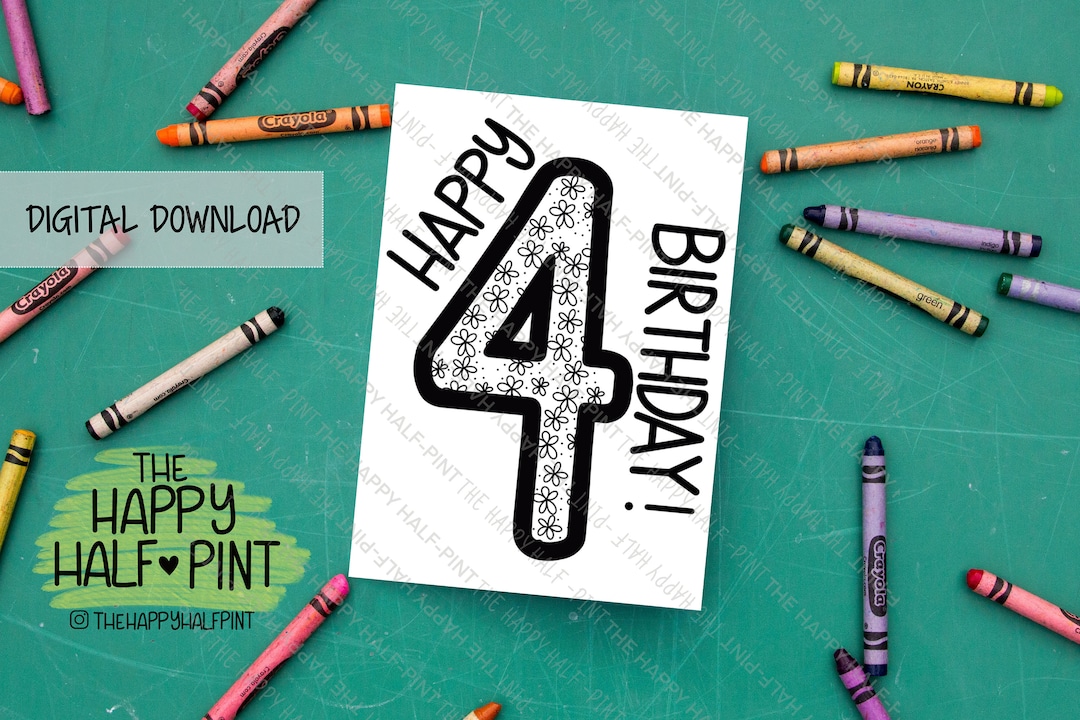 Printable 4th Birthday Card - Etsy