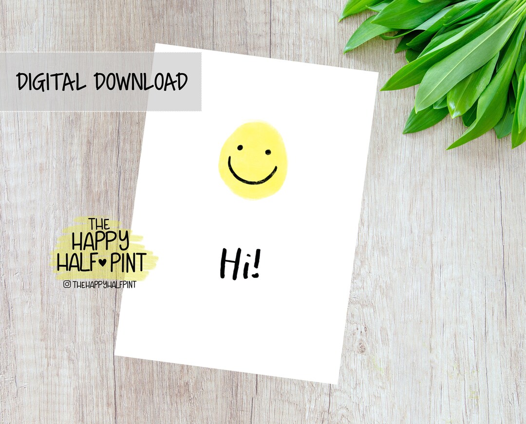 Smiley Hi Printable Card - Etsy