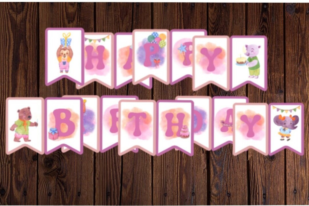 Watercolor Animal Happy Birthday Garland Printable - Etsy