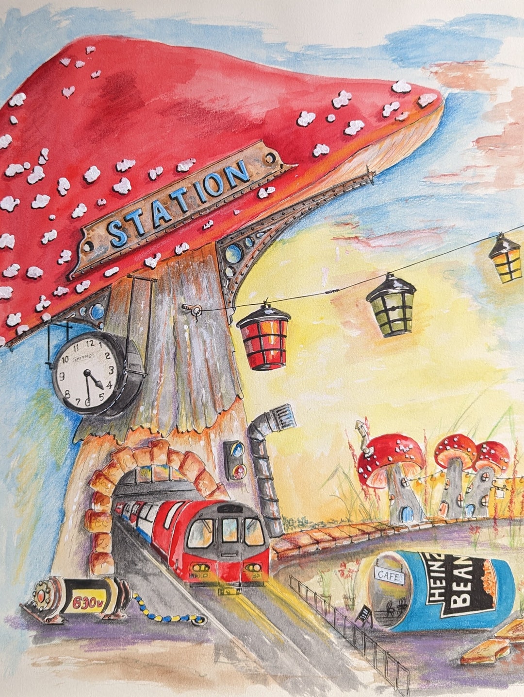 Tube Station Mushroom Fantasy Art Undergound Train Travel - Etsy