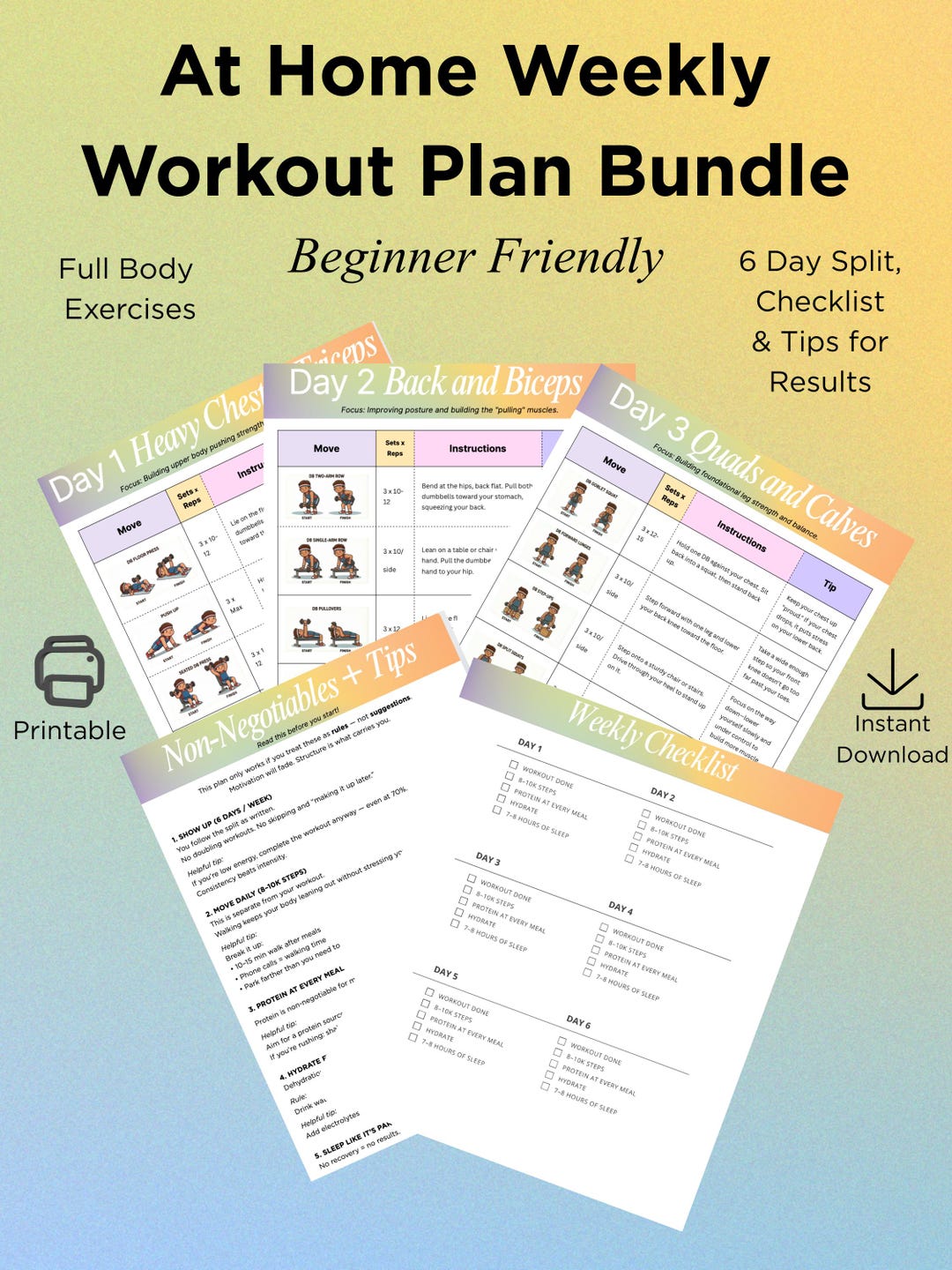 6 Day Home Workout Plan for Beginners | Dumbbell Only PPL Split | at ...