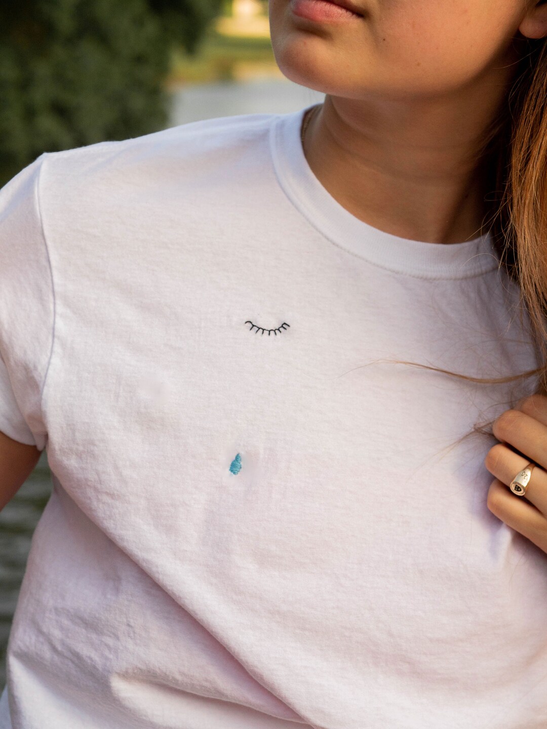 Single Tear Crying Embroidered T-shirt - Etsy